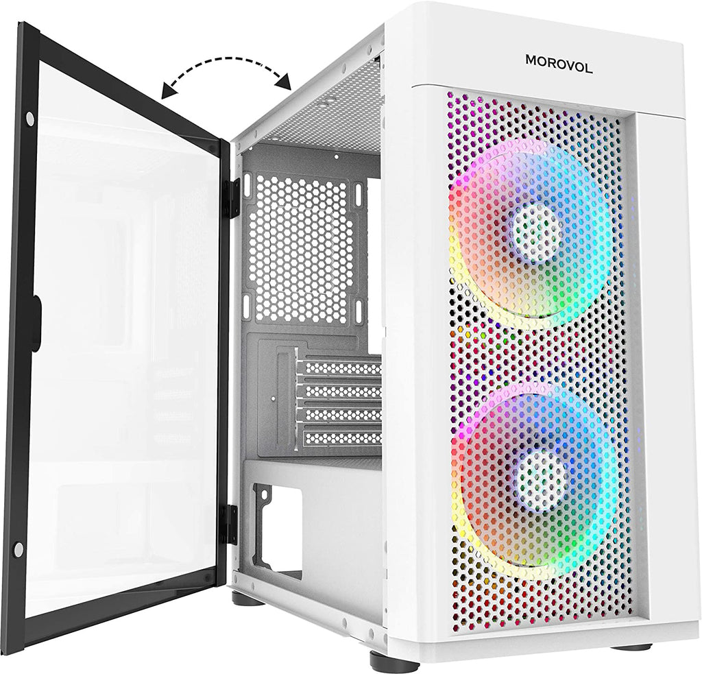 Morovol Mesh Micro-ATX Gaming Case w/ 2 ARGB Preinstalled Fans & USB 3 ...