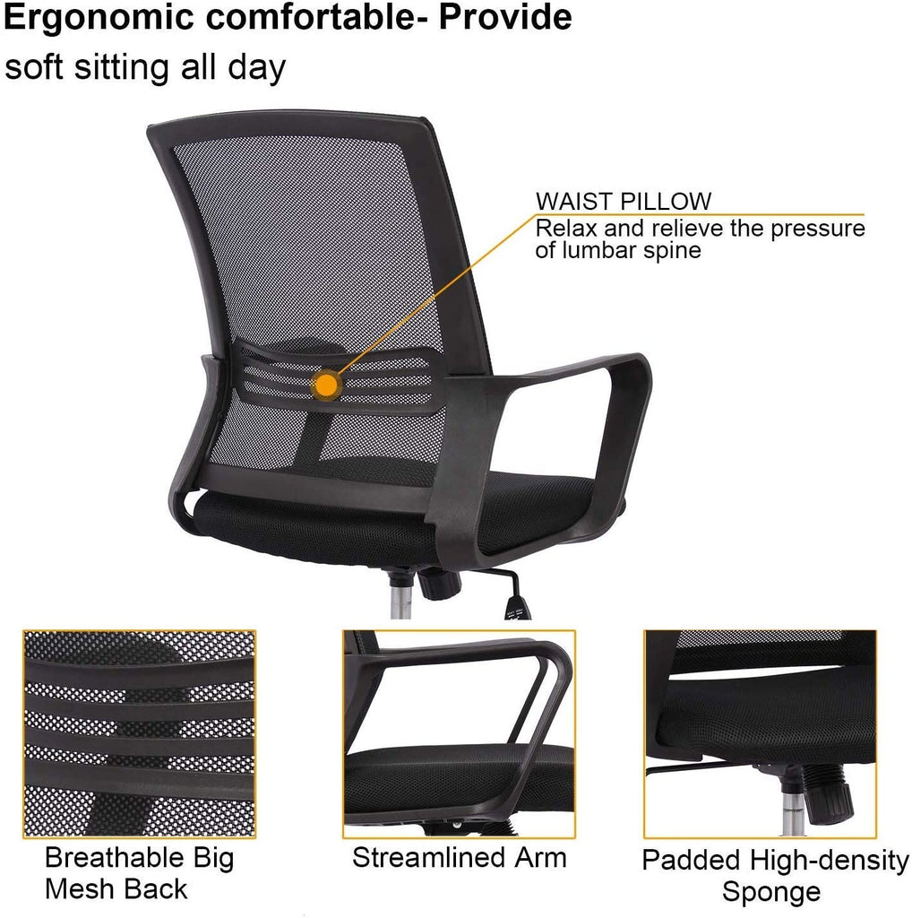 Smugdesk Mid-Back Ergonomic Office Lumbar Support Mesh Computer Desk T ...